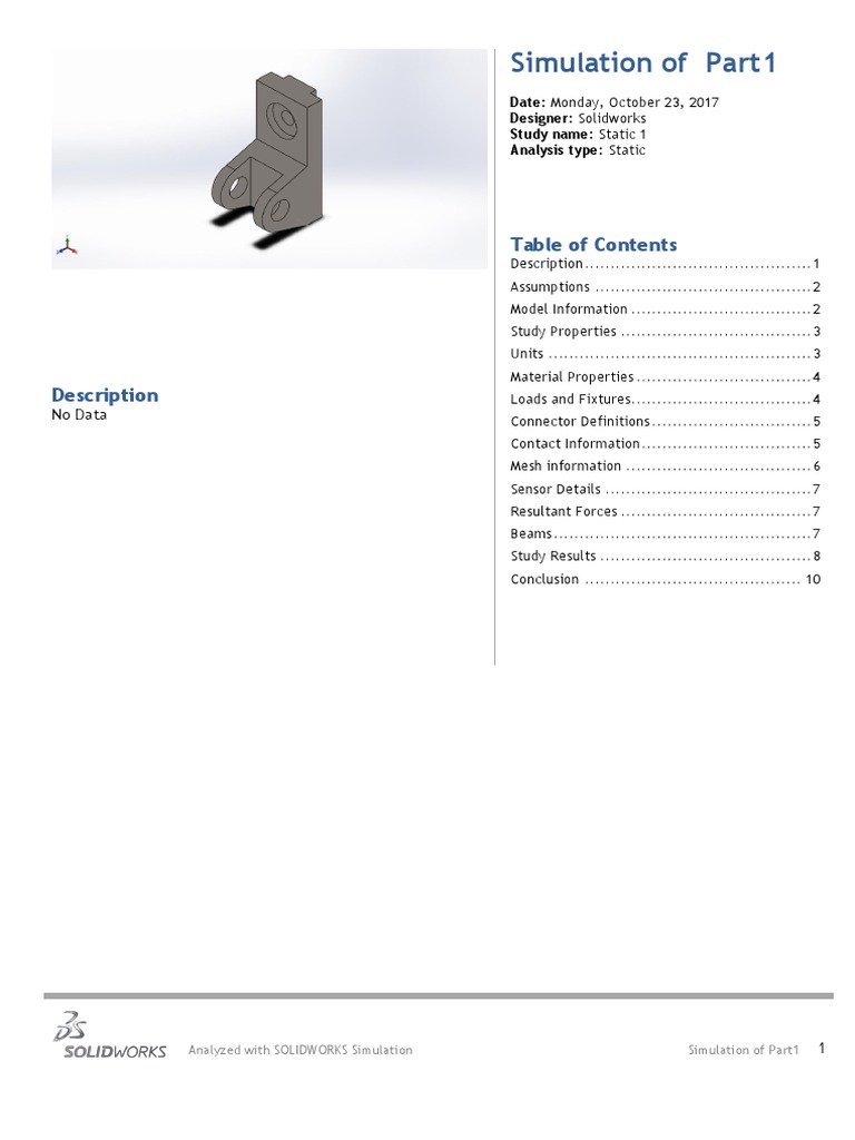 Report Simulation Static Solidwork | PDF | Strength Of Materials | Physical Sciences