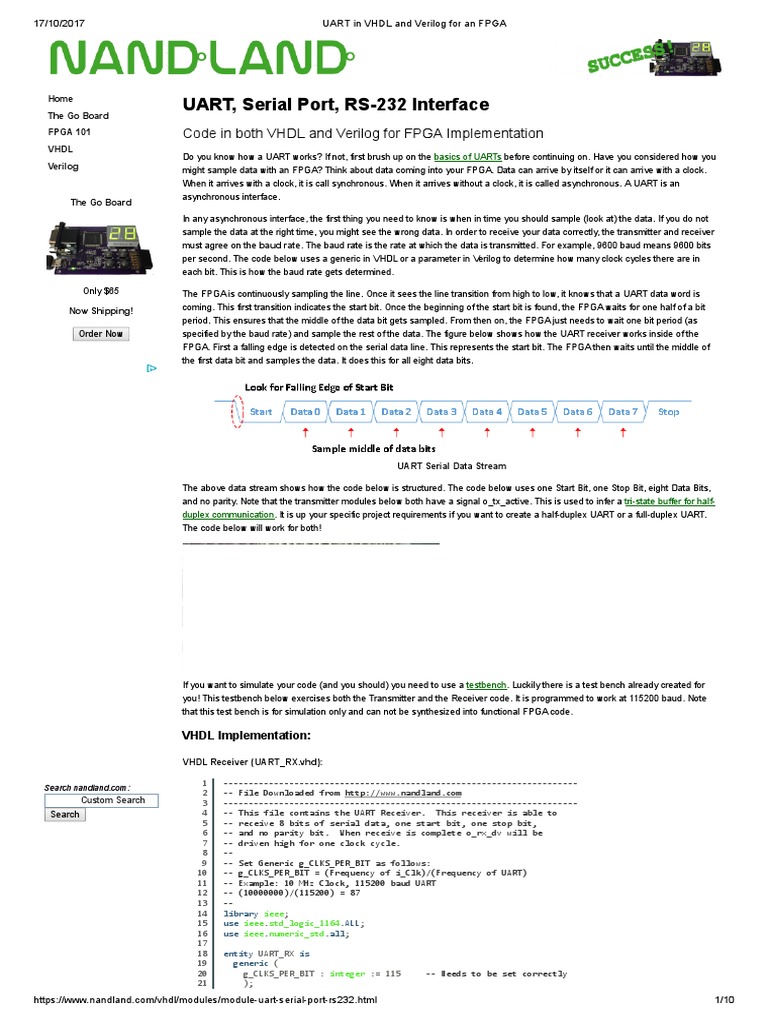 Uart In Vhdl And Verilog For An Fpga Pdf Vhdl Duplex