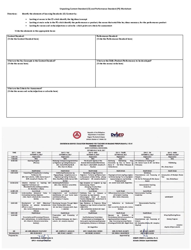 Unpacking Standards Worksheet Guide | PDF