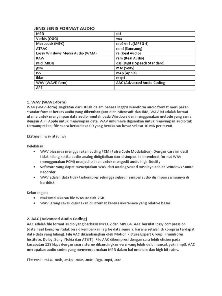Jenis Jenis Format Audio | PDF