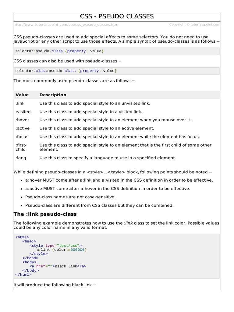 Css Pseudo Classes | PDF | Cascading Style Sheets | Software Engineering