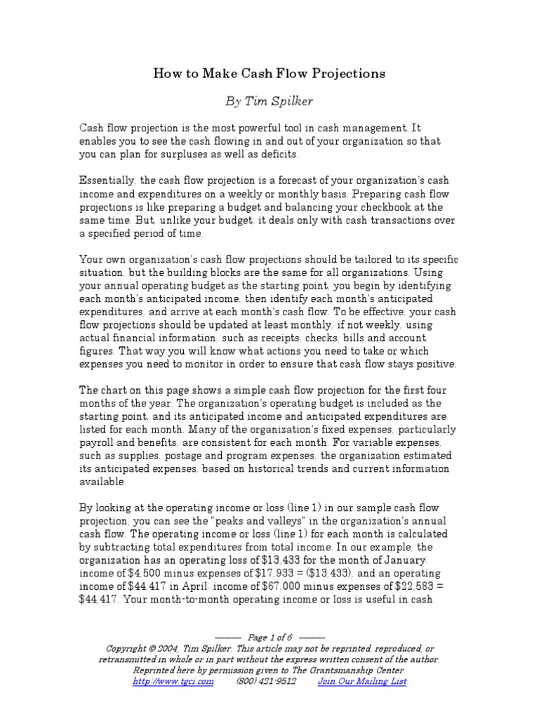 How To Make Cash Flow Projections: by Tim Spilker | PDF | Government ...