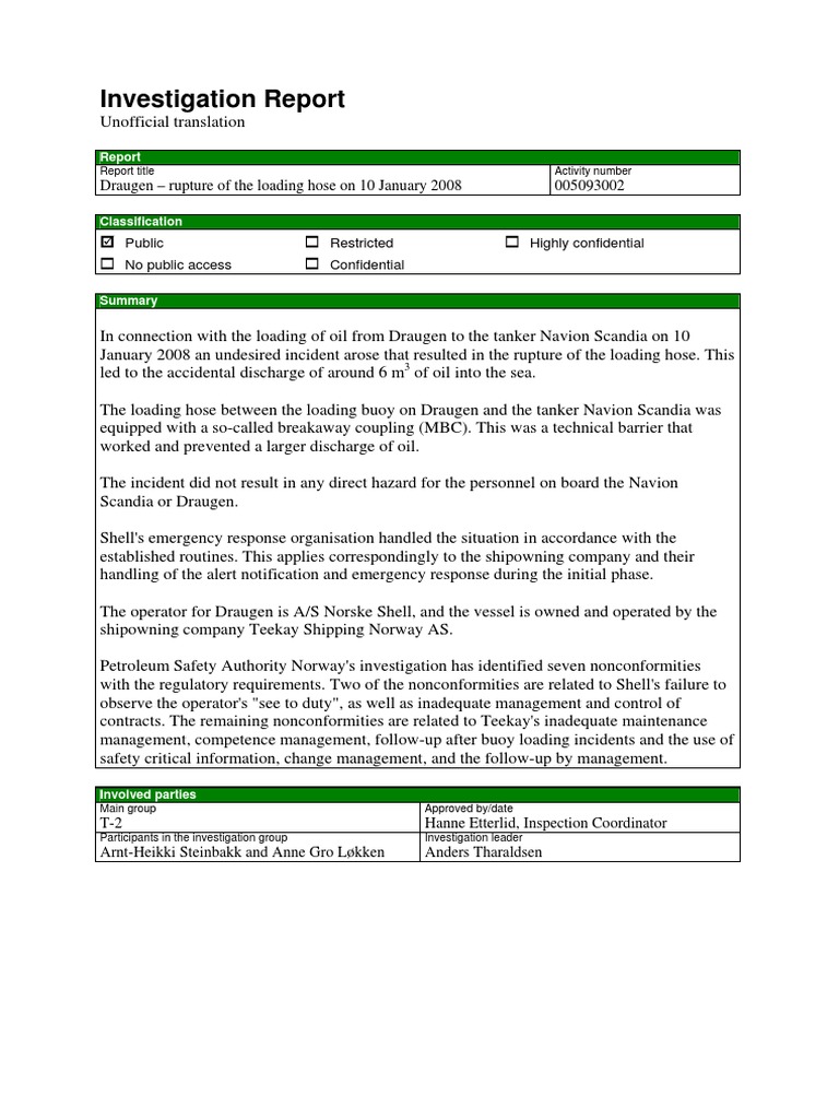 Oil Spill Incident at Draugen | PDF | Oil Tanker | Corrosion