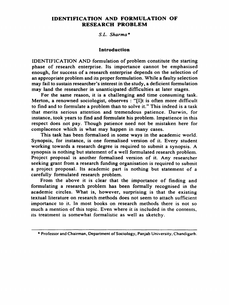 Identification and Formulation of Research Problem | PDF | Hypothesis ...