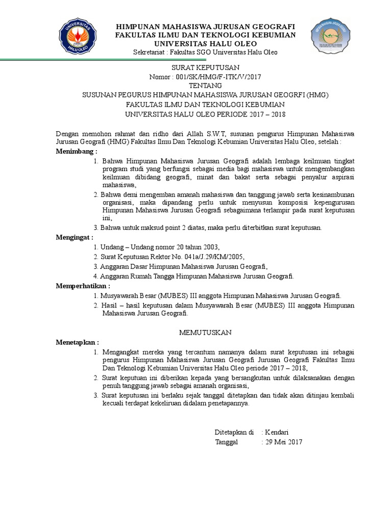 Surat Keputusan Pengurus HIMAPGIS | PDF