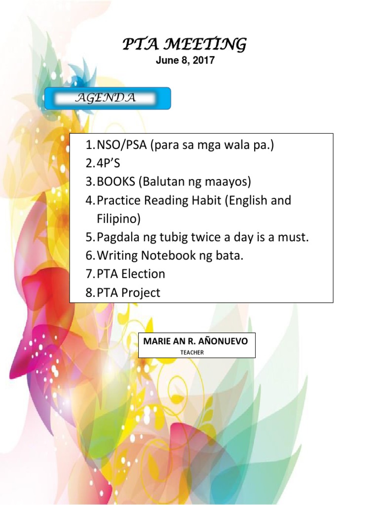 PTA Meeting Agenda - June 2017 | PDF | Foreign Language Studies | Wellness
