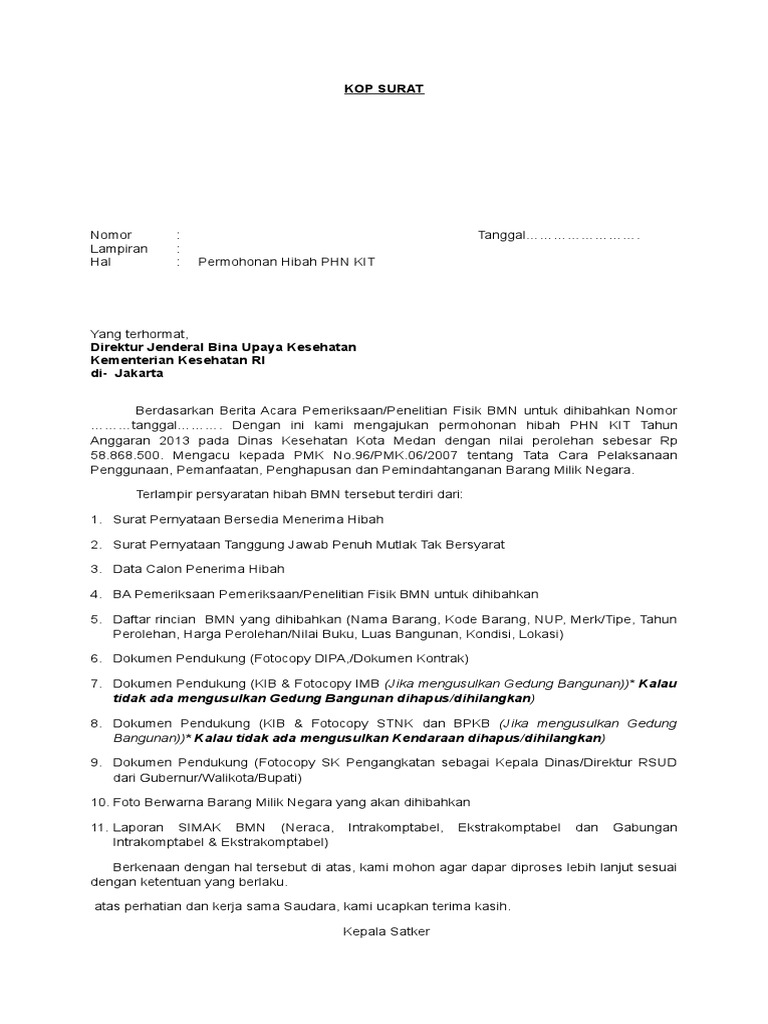 Contoh Dokumen Hibah PHN Kit | PDF