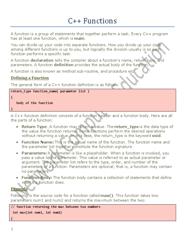 C Functions Defining A Function Pdf Parameter Computer Programming Subroutine 6792