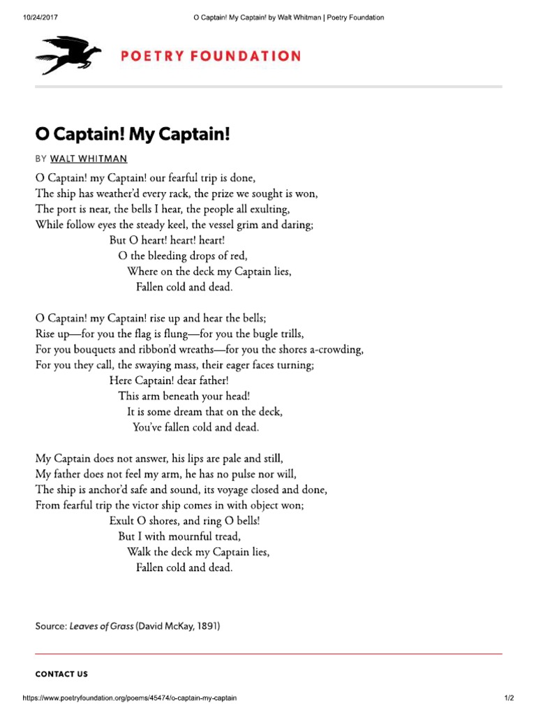 O Captain My Captain by Walt Whitman Poetry Foundation | PDF