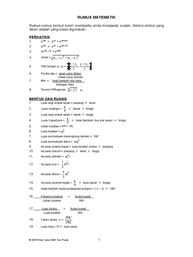 Rumus Matematik | PDF