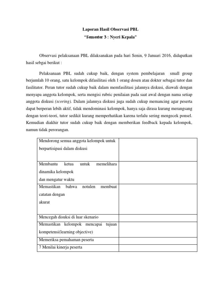 Laporan Hasil Observasi PBL | PDF
