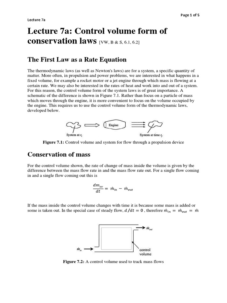 Lecture 7a: Control Volume Form of Conservation Laws: The First Law As ...