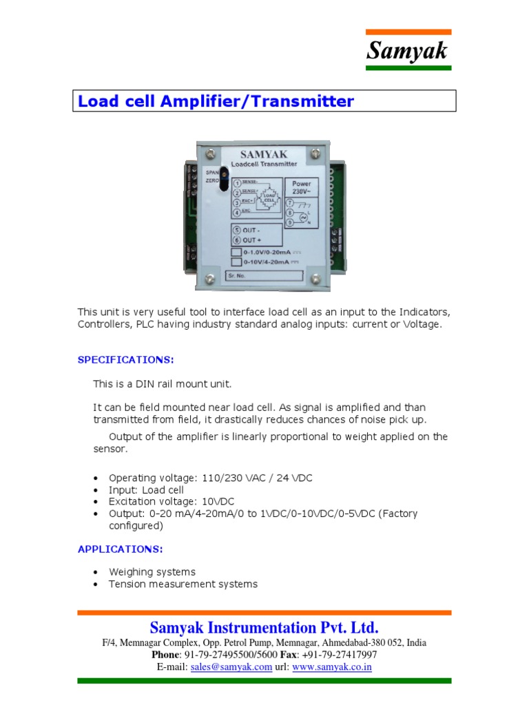 Load Cell Amplifier Transmitter | PDF