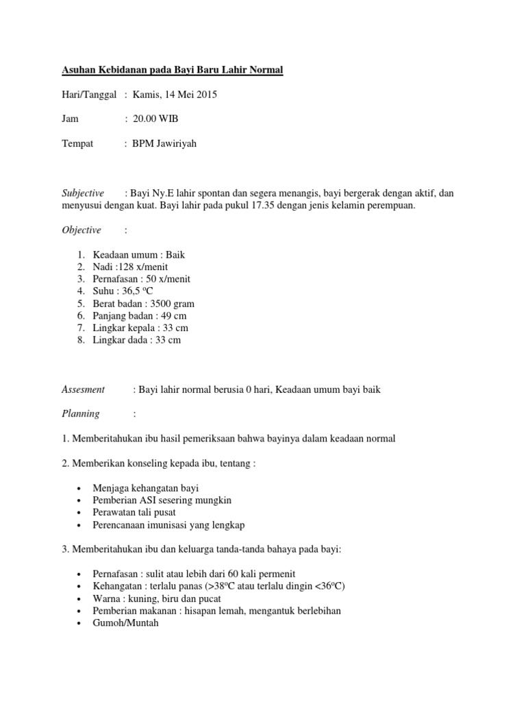 SOAP Bayi Baru Lahir Normal | PDF