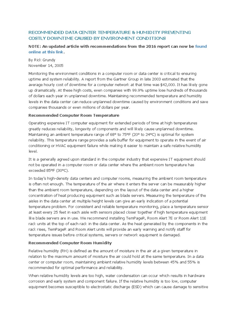 Maintaining Optimal Data Center Temperature and Humidity Levels to ...