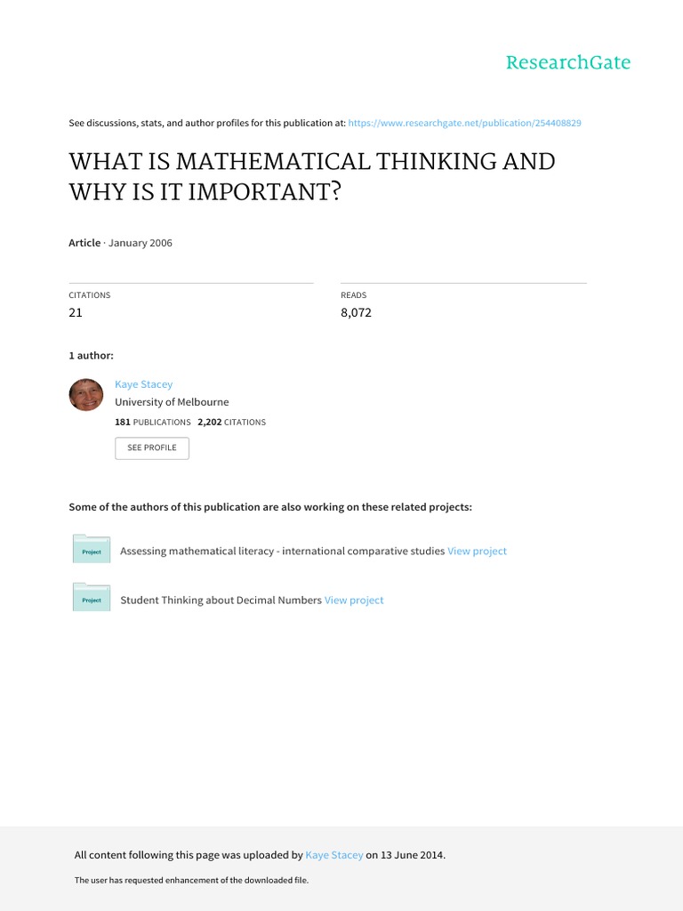 What Is Mathematical Thinking and Why Is It Import | PDF | Programme ...