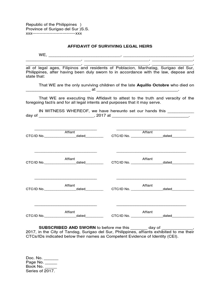 Affidavit Surviving Legal Heirs | PDF