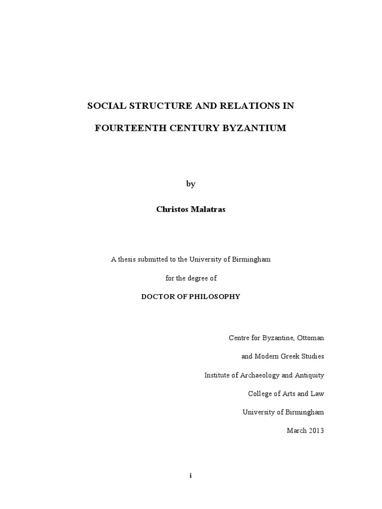 Social Structure and Relations in Fourteenth Century Byzantium | PDF ...