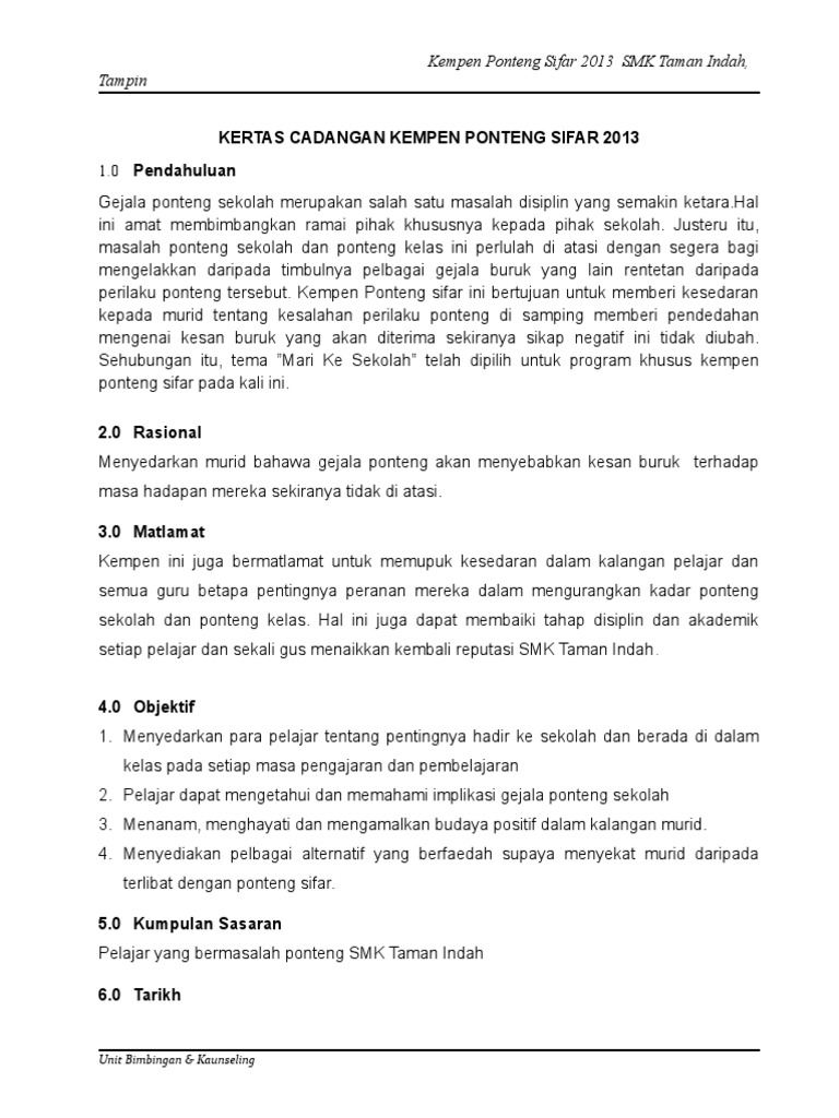 Kertas Kerja Kempen Ponteng Sifar | PDF