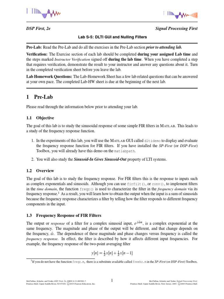 Lab S5 DLTI GUI and Nulling Filters | PDF | Digital Signal Processing ...