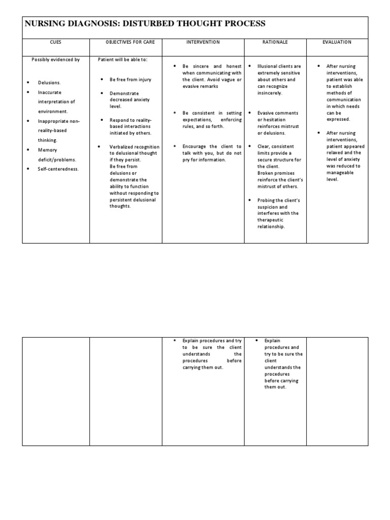 Nursing Diagnosis: Disturbed Thought Process | PDF | Delusion | Risk