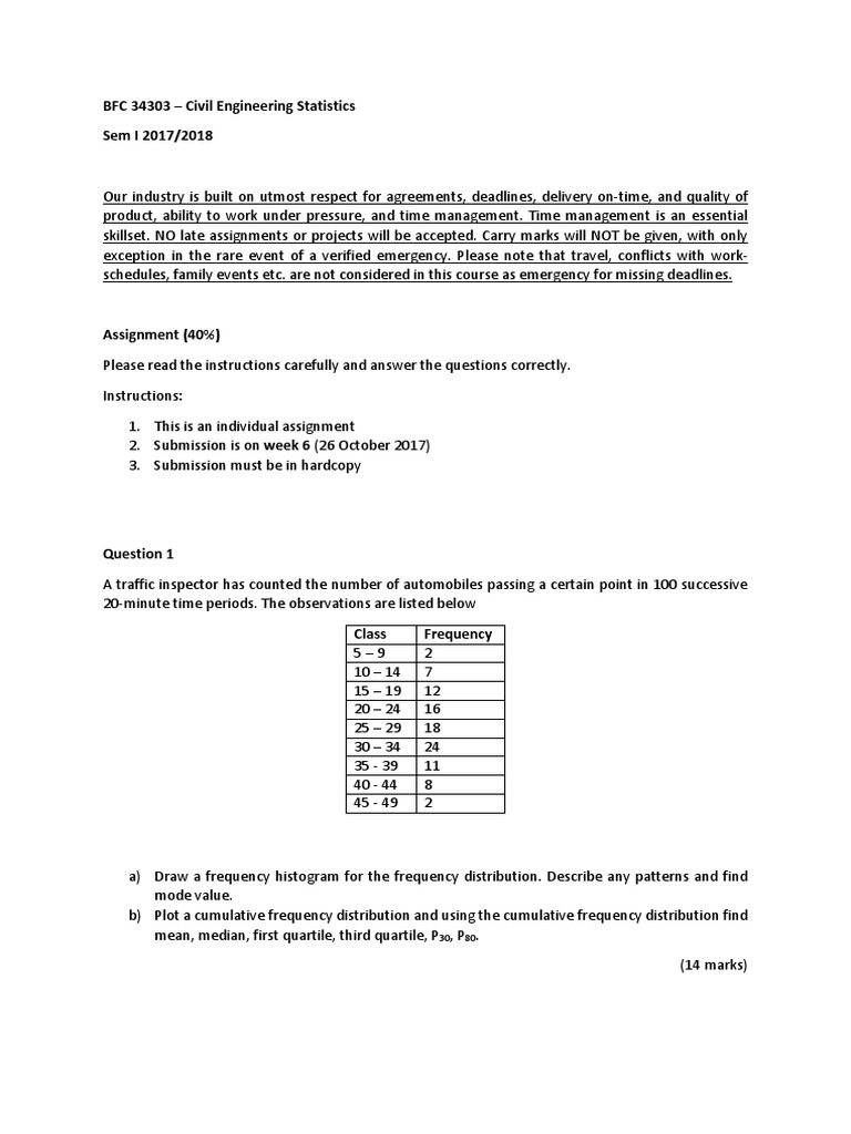 Assignment-Bfc 34303 Statistics | PDF | Mean | Statistical Analysis