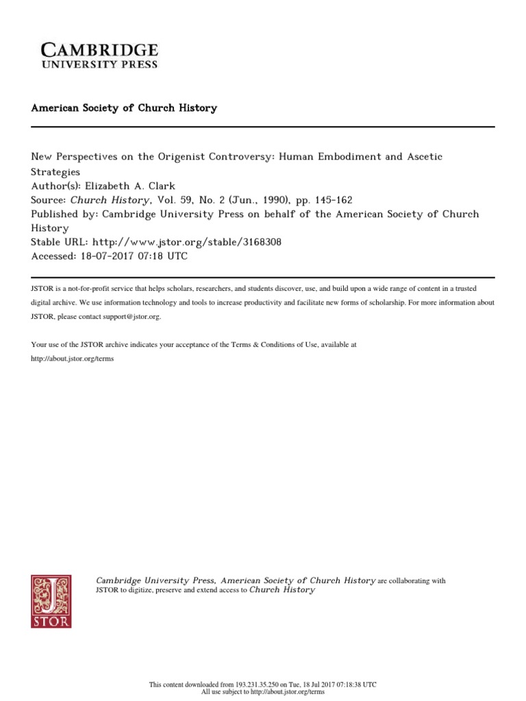 New Perspectives On The Origenist Controversy: Human Embodiment and ...