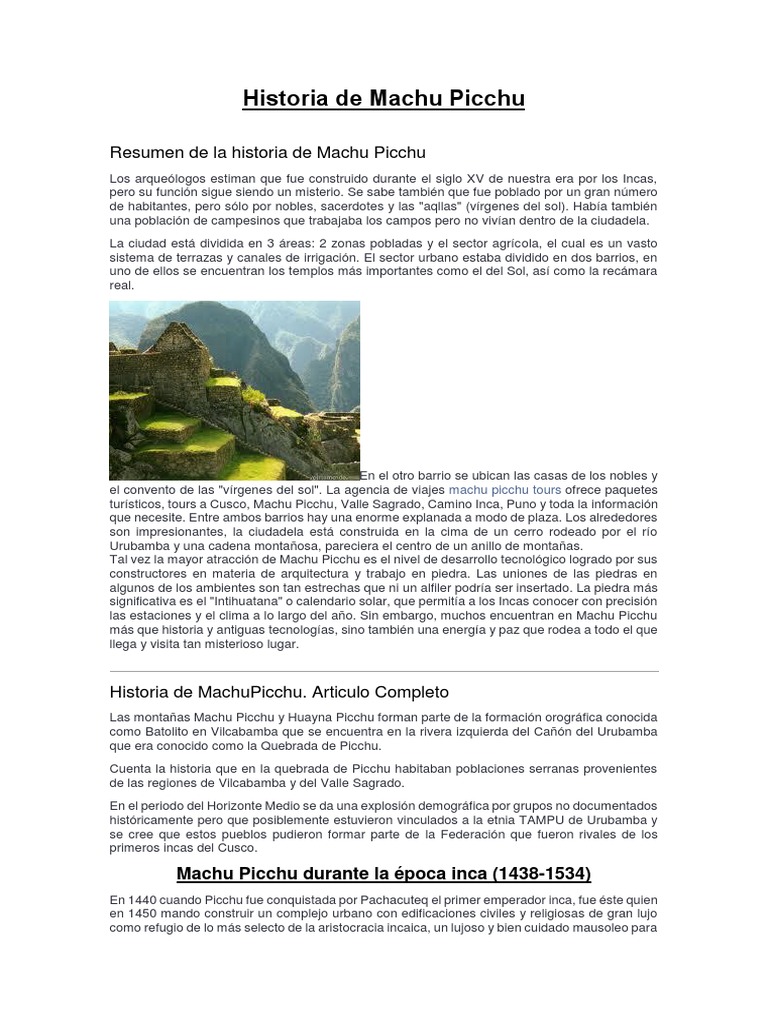 Historia de Machu Picchu | PDF | Machu Picchu | Imperio Inca