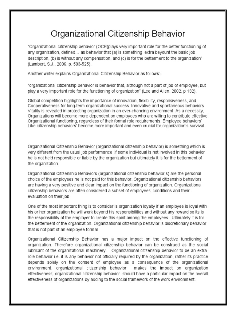 Impact of Organizational Citizenship Behavior | PDF | Job Satisfaction ...