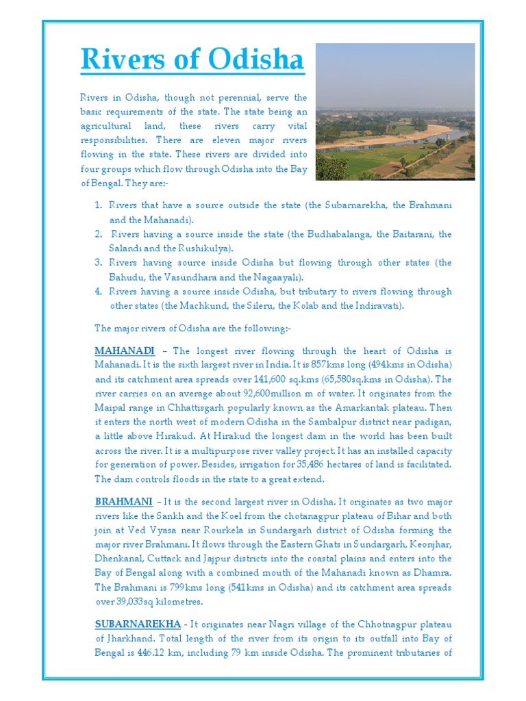 Rivers Odisha | PDF | Bodies Of Water | Fluvial Landforms