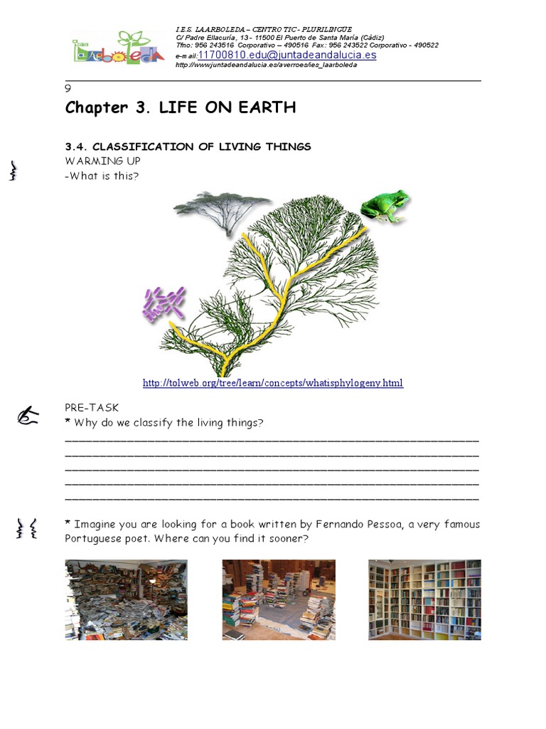 Chapter 3. LIFE ON EARTH: 3.4. Classification of Living Things | PDF ...