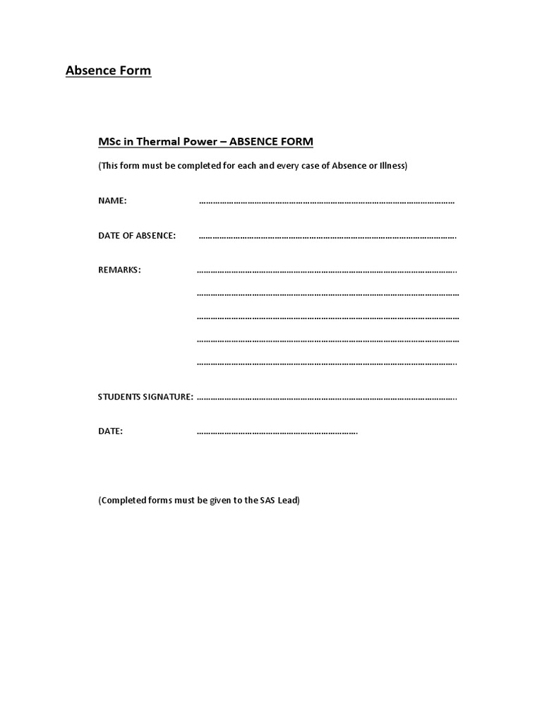 MSC in Thermal Power - Absence Form | PDF