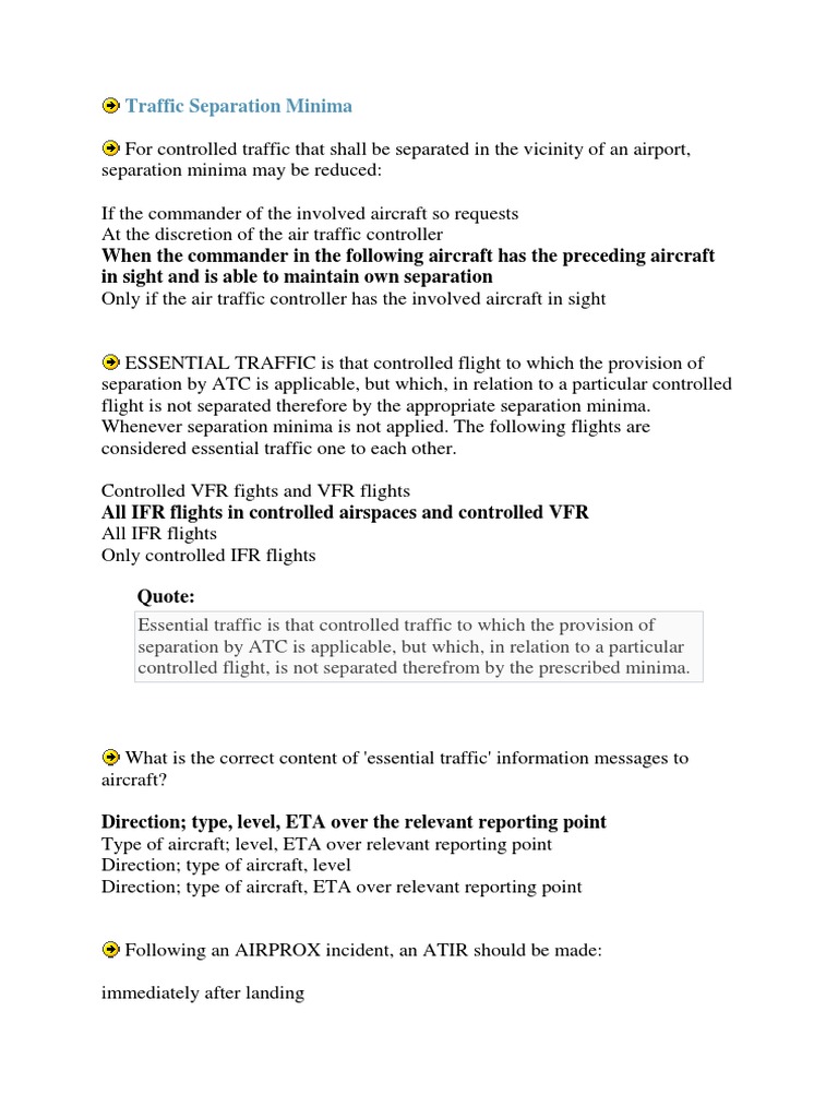 Traffic Separation Minima | PDF | Air Traffic Control | Visual Flight Rules