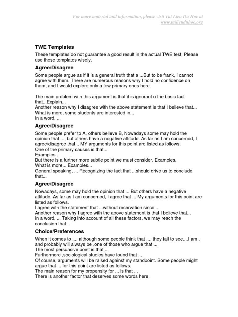 TOEFL Essay Templates | PDF | Opinion | Reason