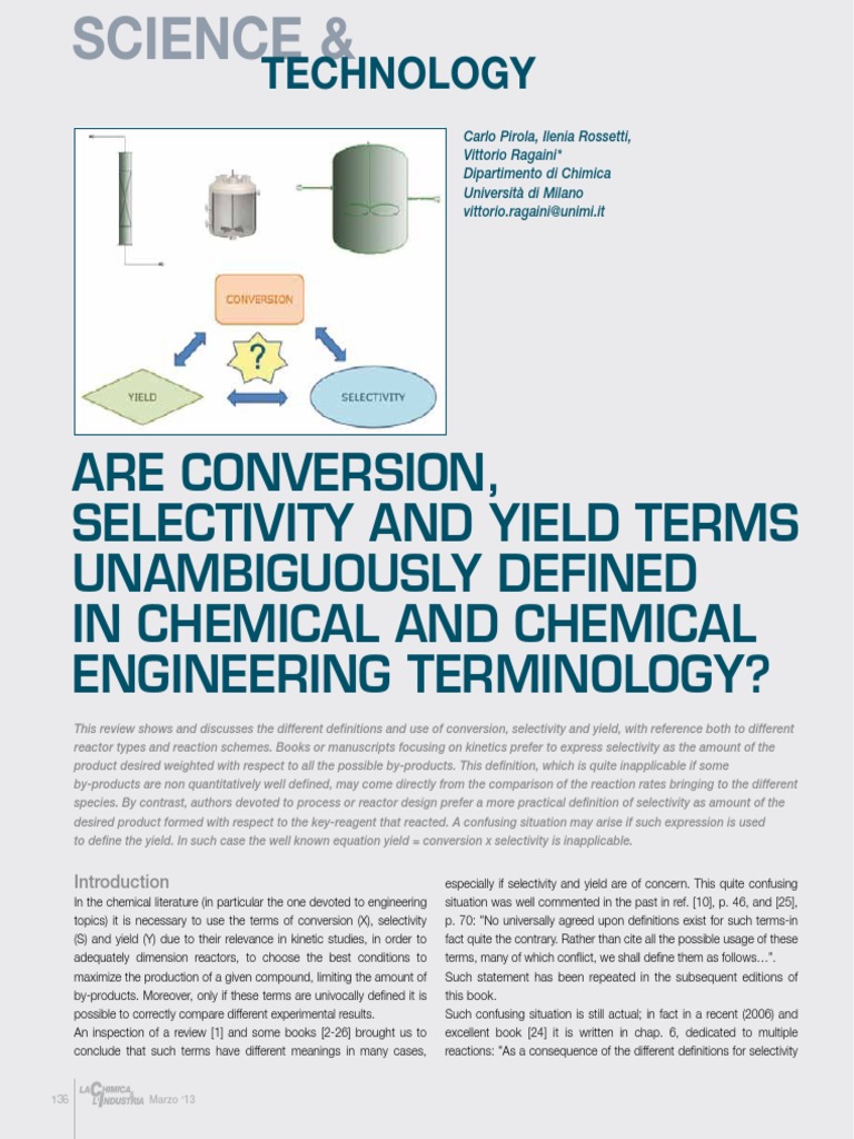 Are Conversion, Selectivity and Yield Terms Unambiguously Defined in ...