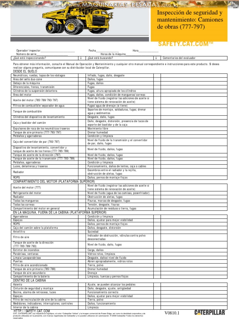 material-checklist-camiones-mineros-777-797-caterpillar.pdf | Tanques | Transmisión (Mecánica)
