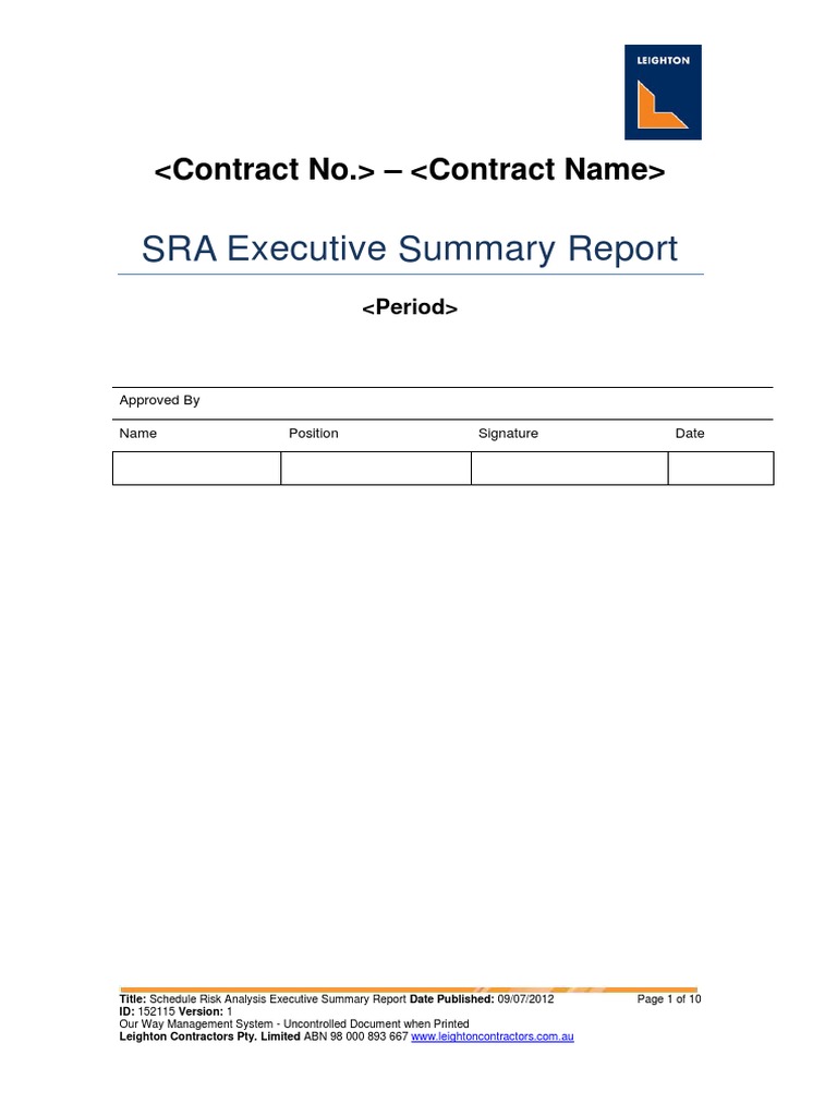 SRA Executive Summary Report | PDF | Sensitivity Analysis | Risk Management