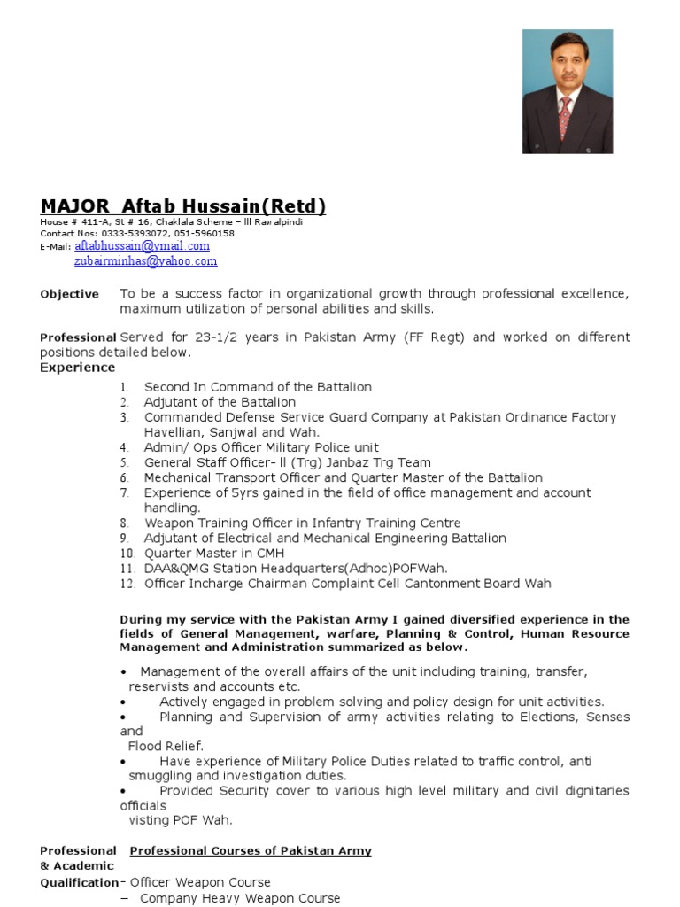 CV MAJOR Aftab Hussain | Pakistan Army | Military Police | Free 30-day ...