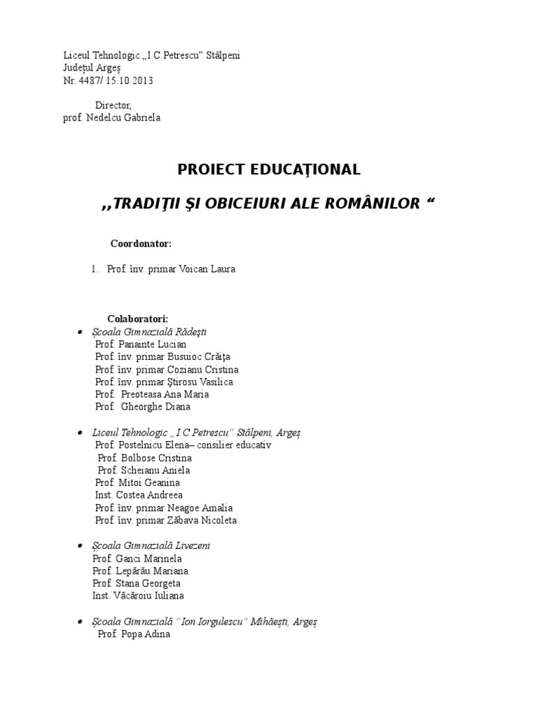 0 Proiect Traditii Si Obiceiuri | PDF