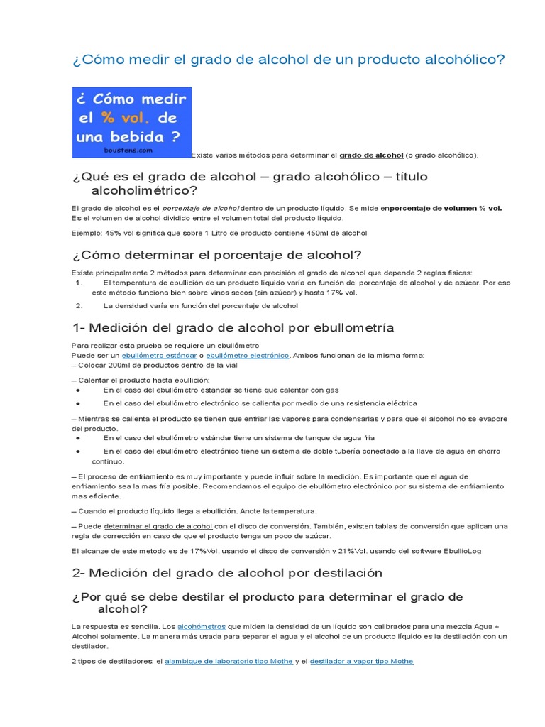 Cómo Medir El Grado de Alcohol de Un Producto Alcohólico | PDF | Etanol ...
