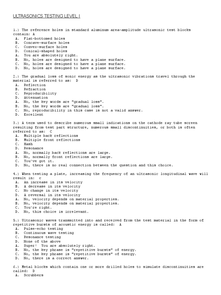 Ultrasonics Testing Level I Pdf Waves Sound