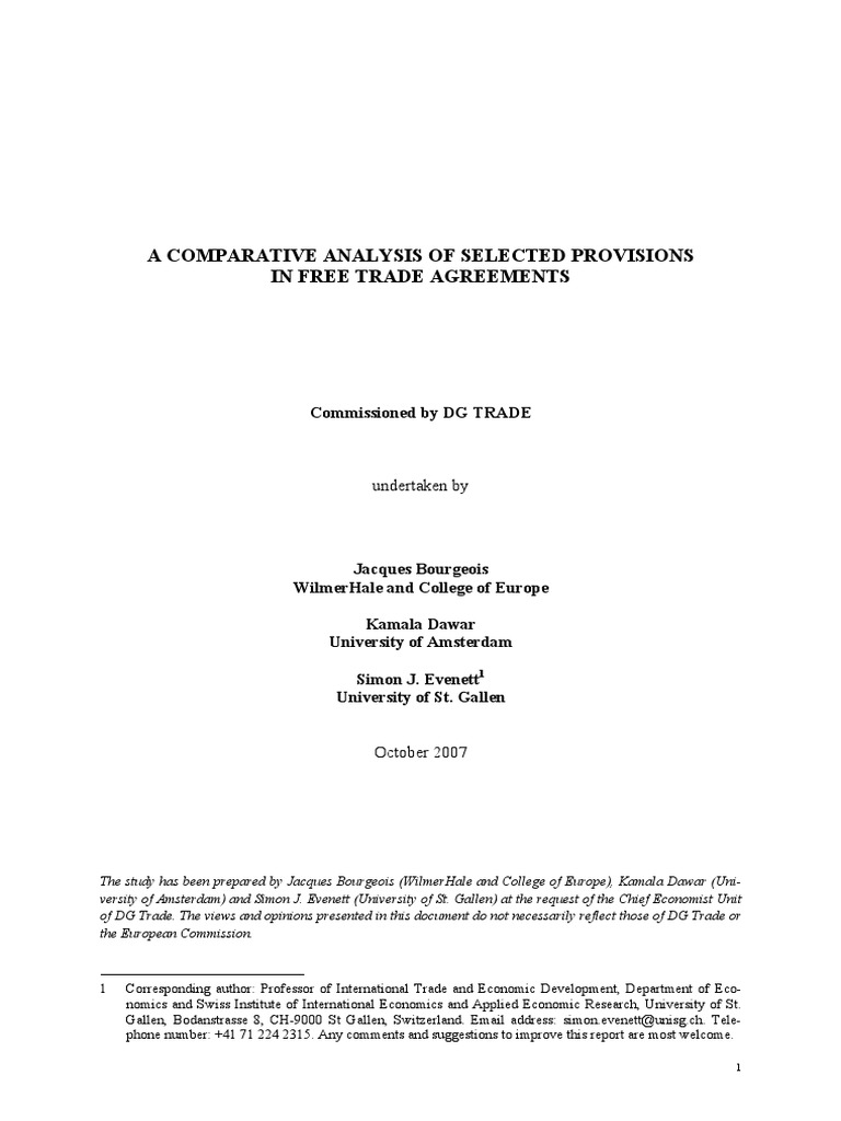 A Comparative Analysis of Selected FTAs PDF | PDF | Treaty | European Union