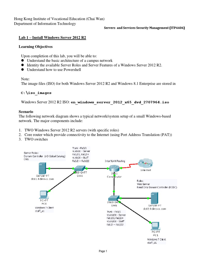 ITP4406 - Lab01 (Install Windows Server 2012R2) v4 | PDF | Computer Network | Password