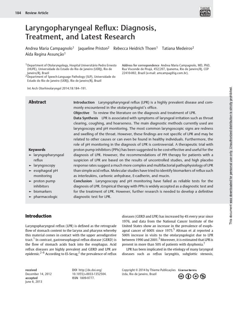 Laryngopharyngeal Reflux Diagnosis, Treatment, And Latest Research ...