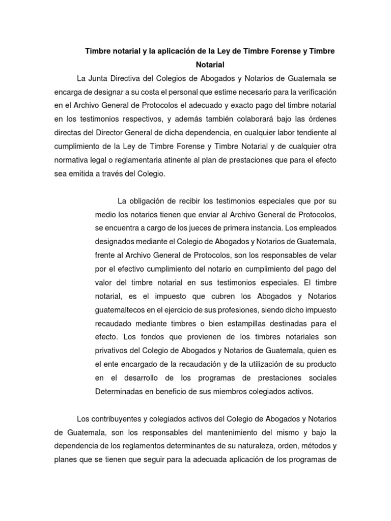Timbre Notarial y La Aplicación de La Ley de Timbre Forense y Timbre ...
