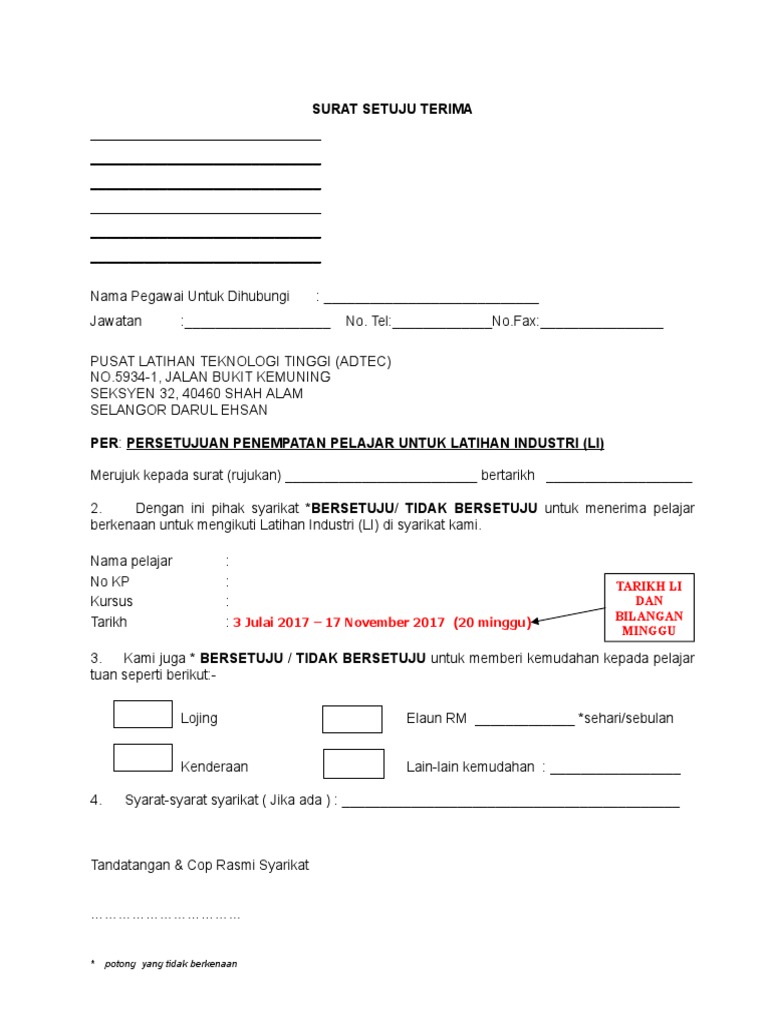 Surat Setuju Terima LI 1 - 2017 | PDF