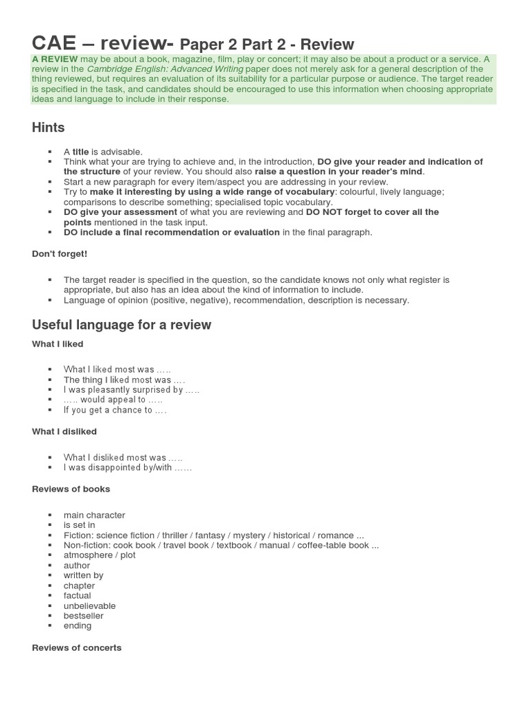 Review Cae | PDF | Leisure | Entertainment (General)