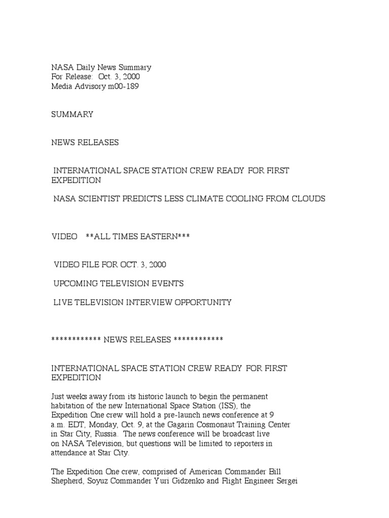 Official NASA Communication m00-189 | PDF | International Space Station ...