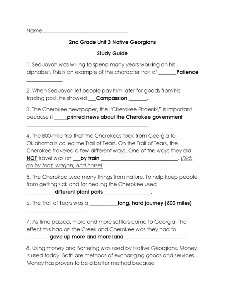 Unit 3 Study Guide Answer Key | PDF