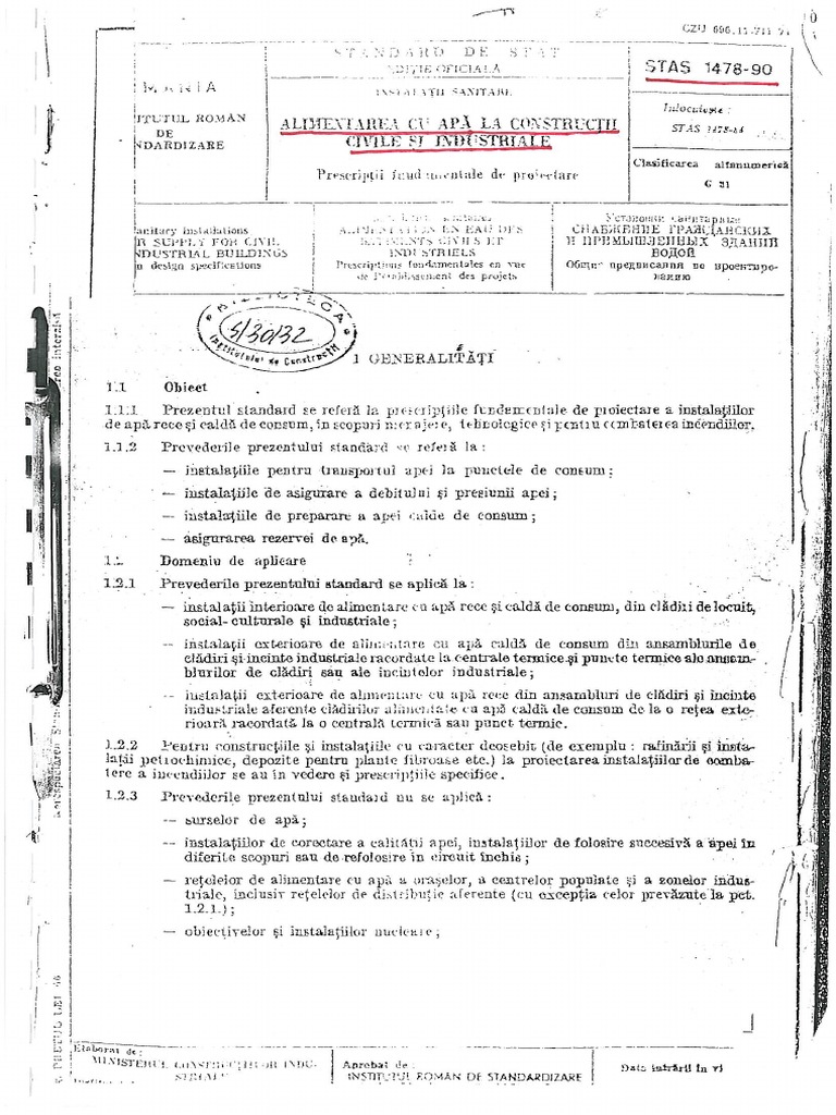 STAS 1478 90 Sanitare PDF | PDF